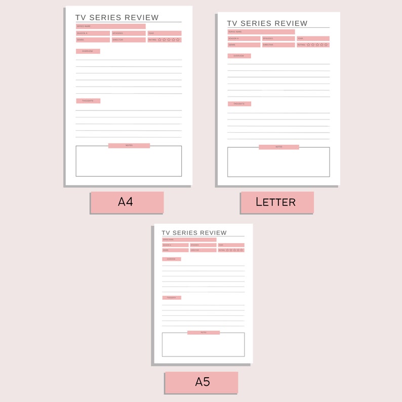 TV & Film Review Sheets | Printable Film Tracker | Television Show Log ...