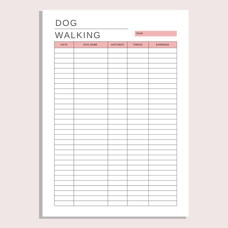 Dog Walking Log | Printable Dog Walking Business | Small Business ...