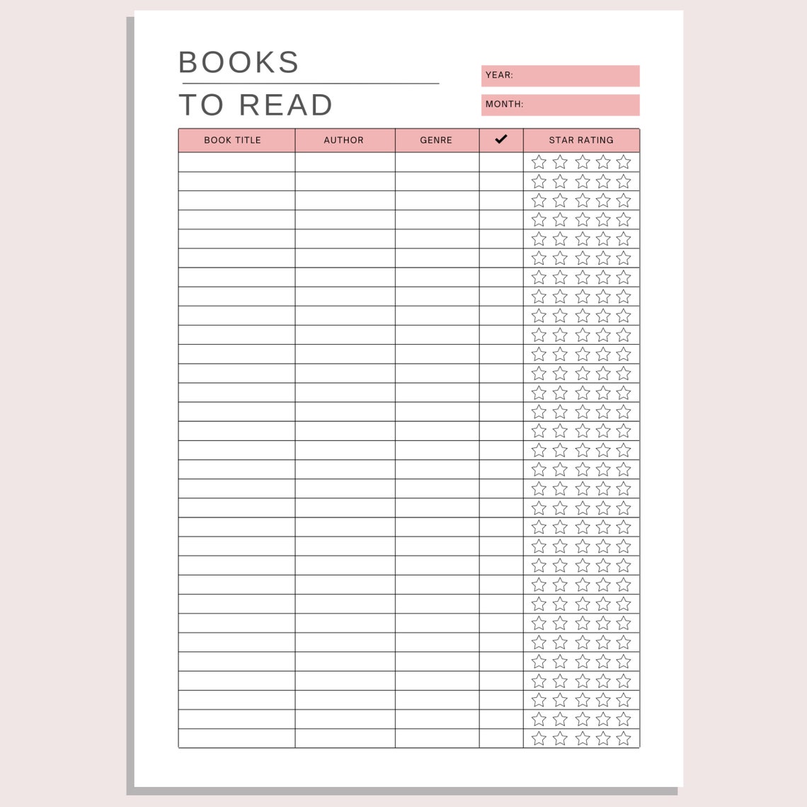 Books to Read List | Book Tracker | Printable Book Chart | Books to ...