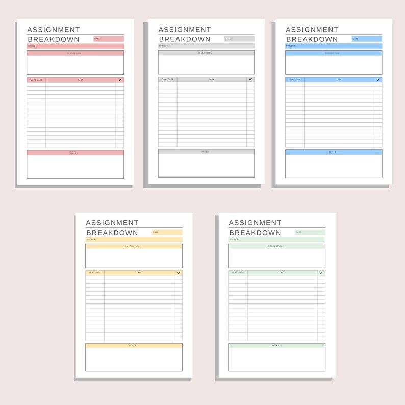Assignment Breakdown Sheet | Printable Student Resources | Assessment ...