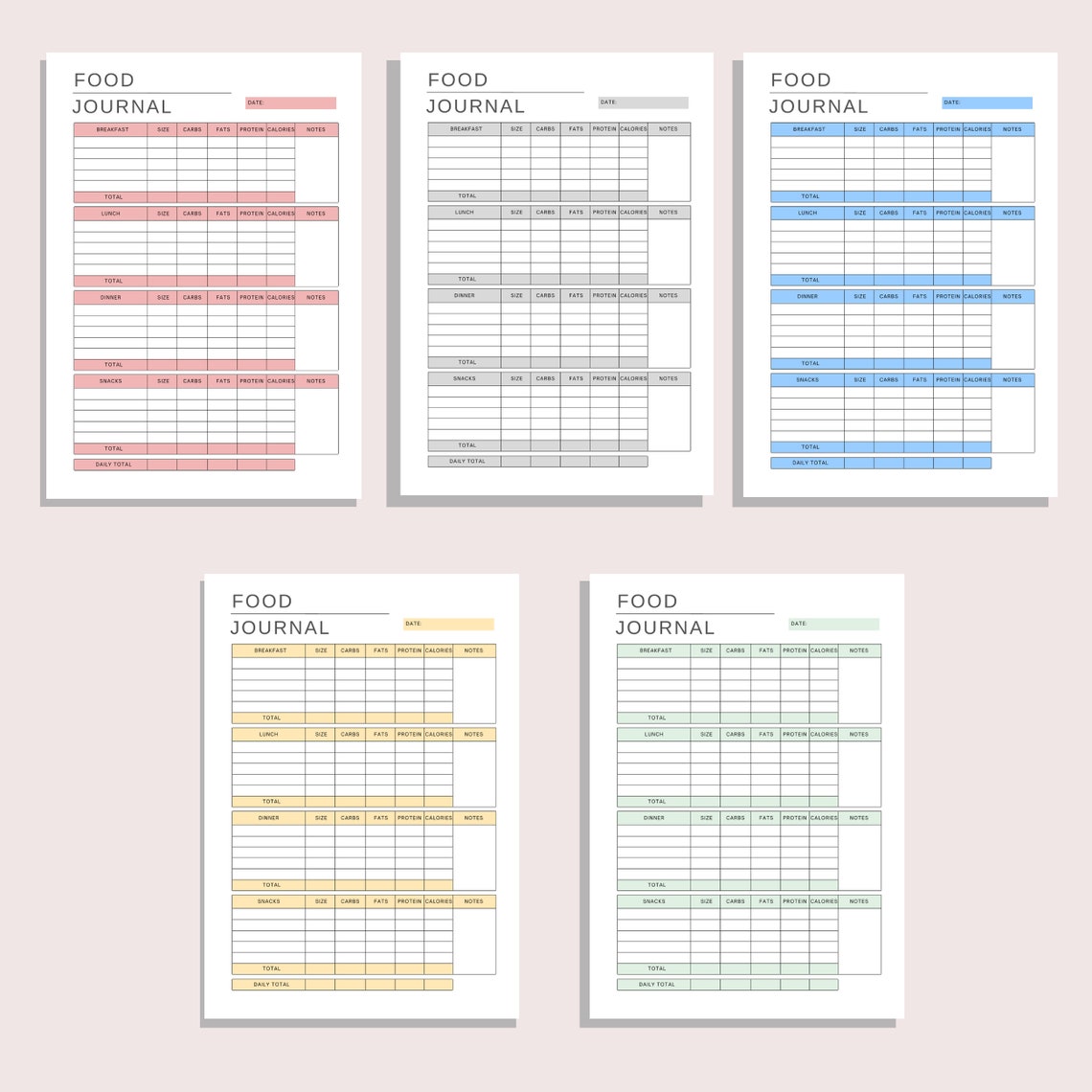 Food Journal | Printable Meal Tracker | Calorie Counting Log | Meal ...