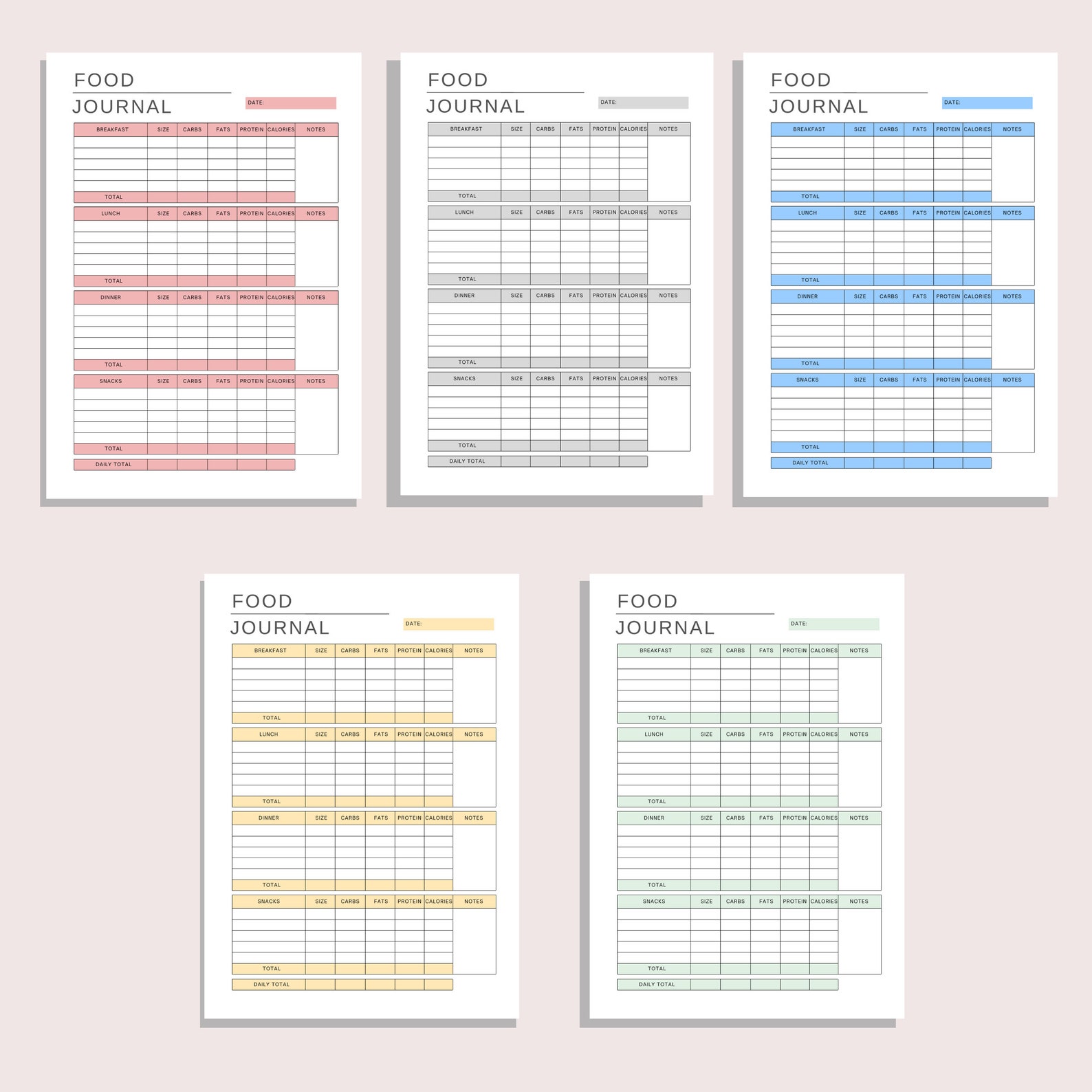 Food Journal | Printable Meal Tracker | Calorie Counting Log | Meal ...