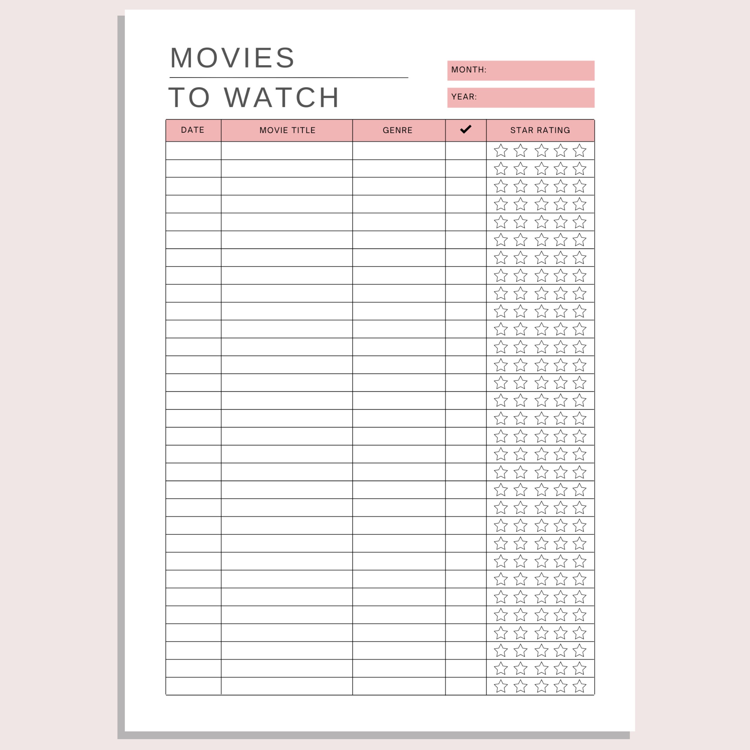 Movies to Watch | Movies to Watch List | Movie Tracker | Print at Home ...