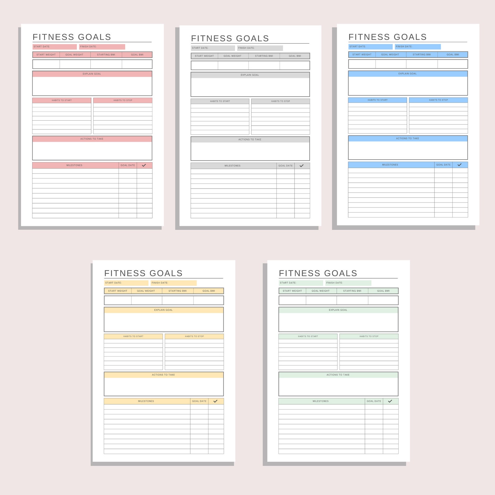 Fitness Goals Printable Planner | Weight Loss Binder | Fitness Journal ...