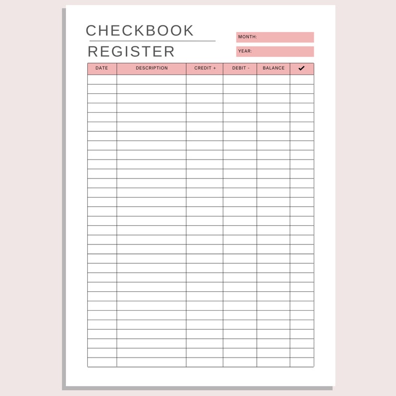 Checkbook Register | Printable Transaction Log | Cheque Tracker ...