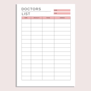 Doctor Contact List | Printable Medical Information | Healthcare ...