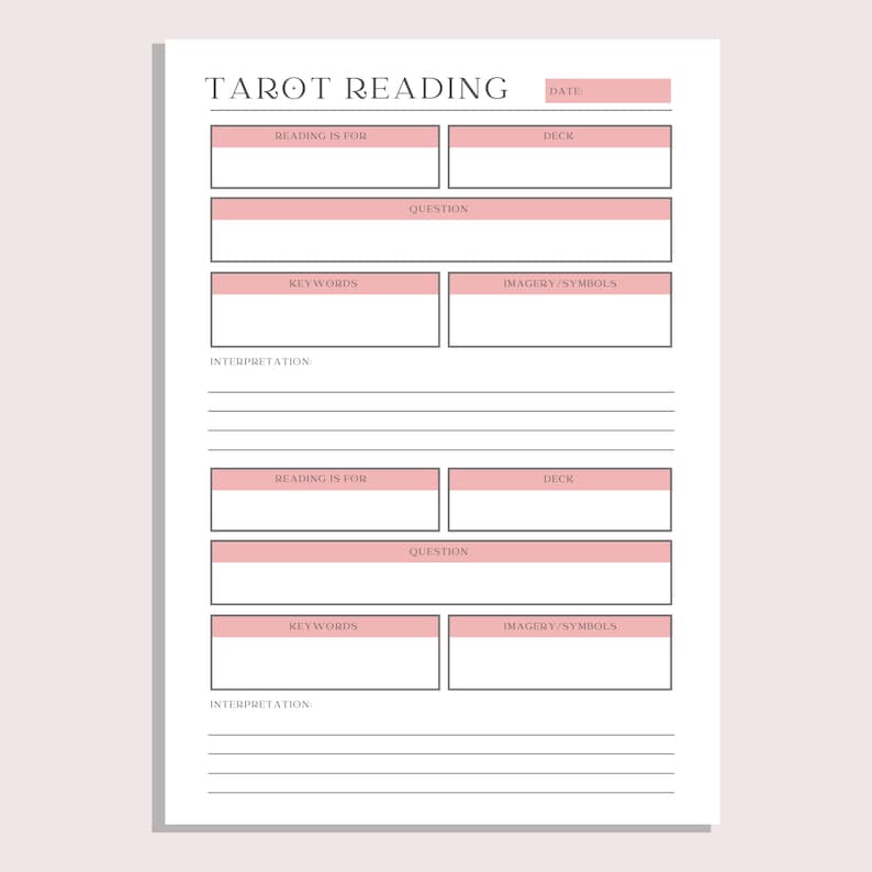 Tarot Journal Printable | Card Reading Template | Tarot Daily Diary ...