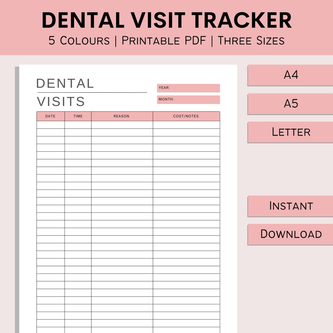 Dental Visit Tracker, Dentist Log, Medical Appointments, Teeth Health ...