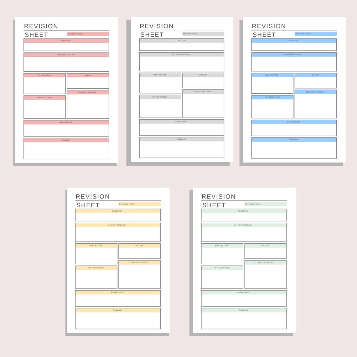 Nursing Revision Sheet | Printable Nursing Template | Condition Summary ...