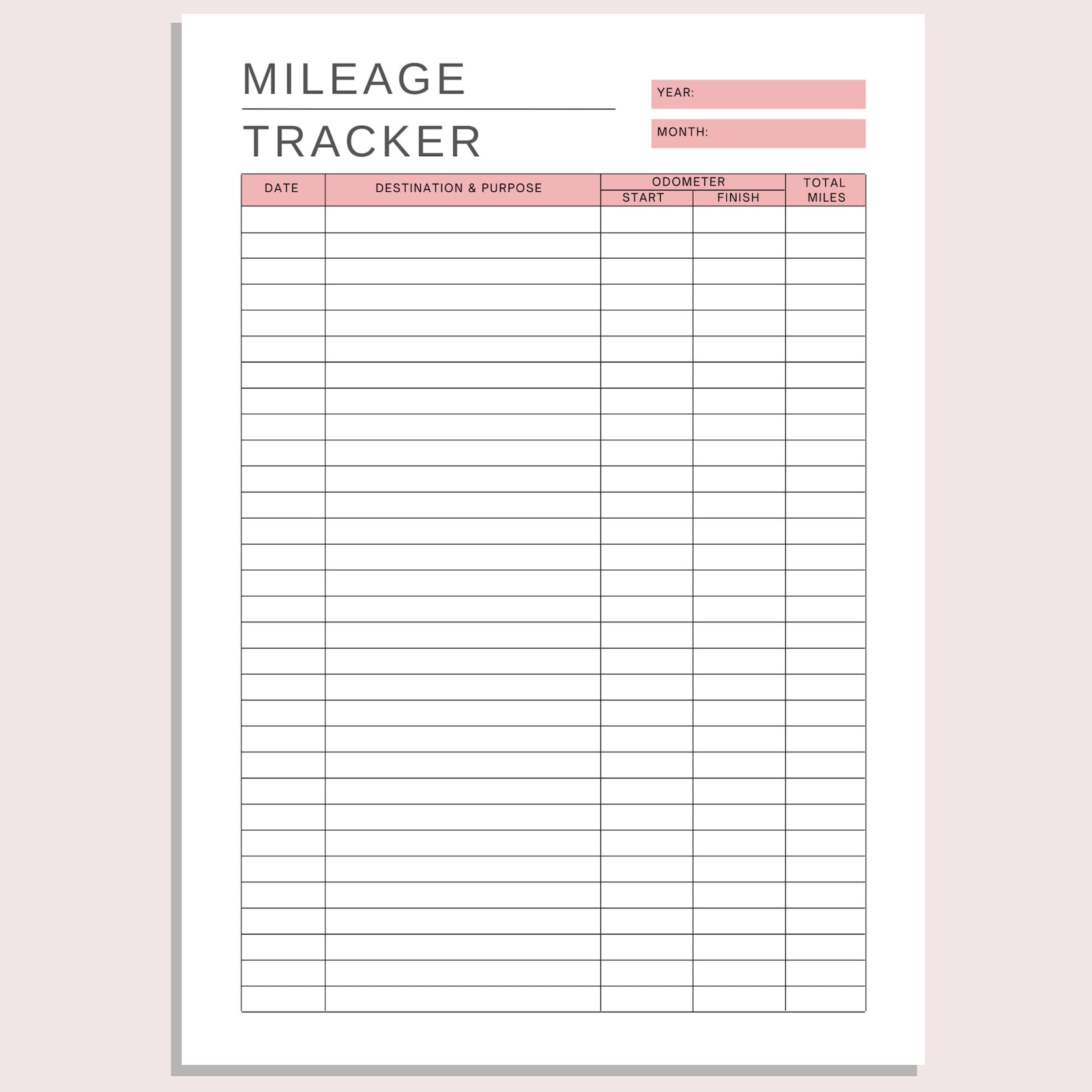 Mileage Tracker | Printable Mileage Log | Business Miles Sheet ...