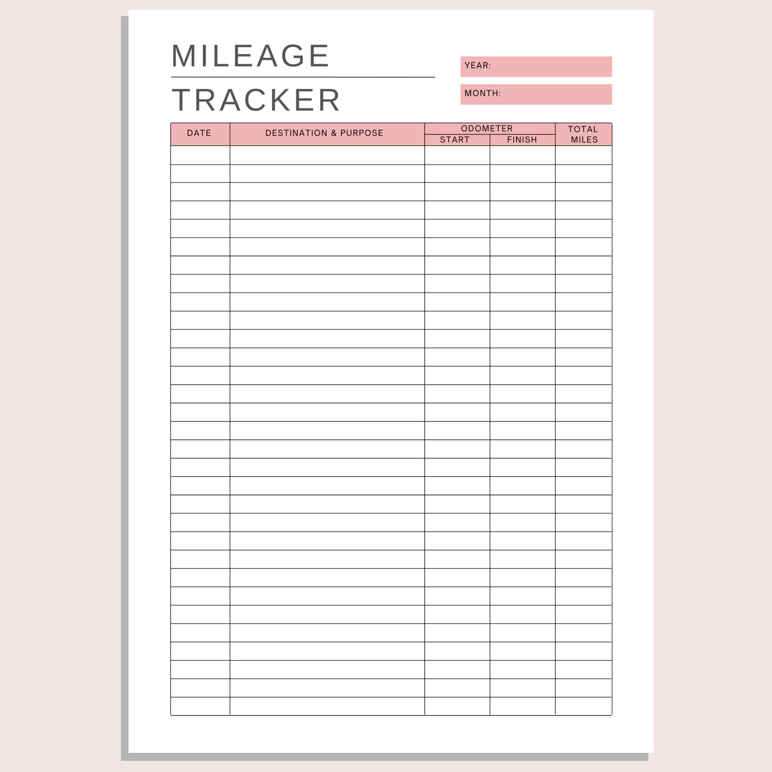 Mileage Tracker | Printable Mileage Log | Business Miles Sheet ...