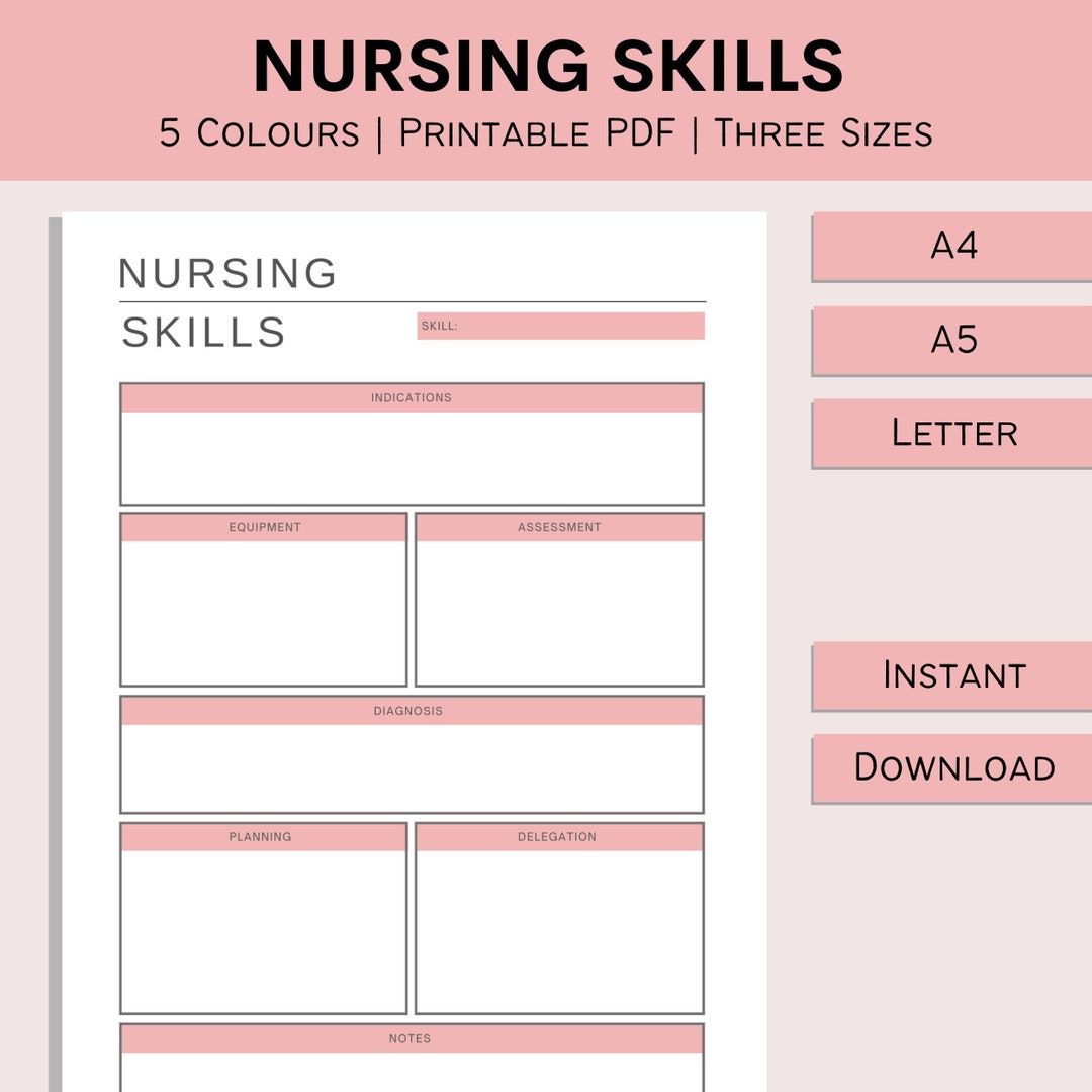 Nursing Skills Sheet Template | Printable Student Nurse Notes | Nursing ...