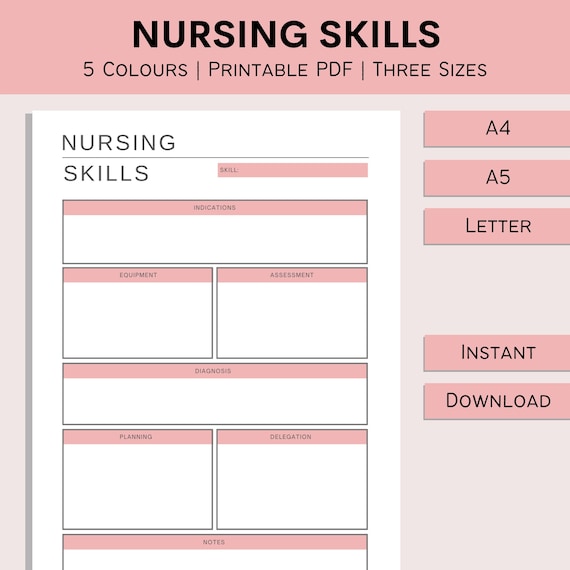 Nursing Skills Sheet Template Printable Student Nurse Notes - Etsy