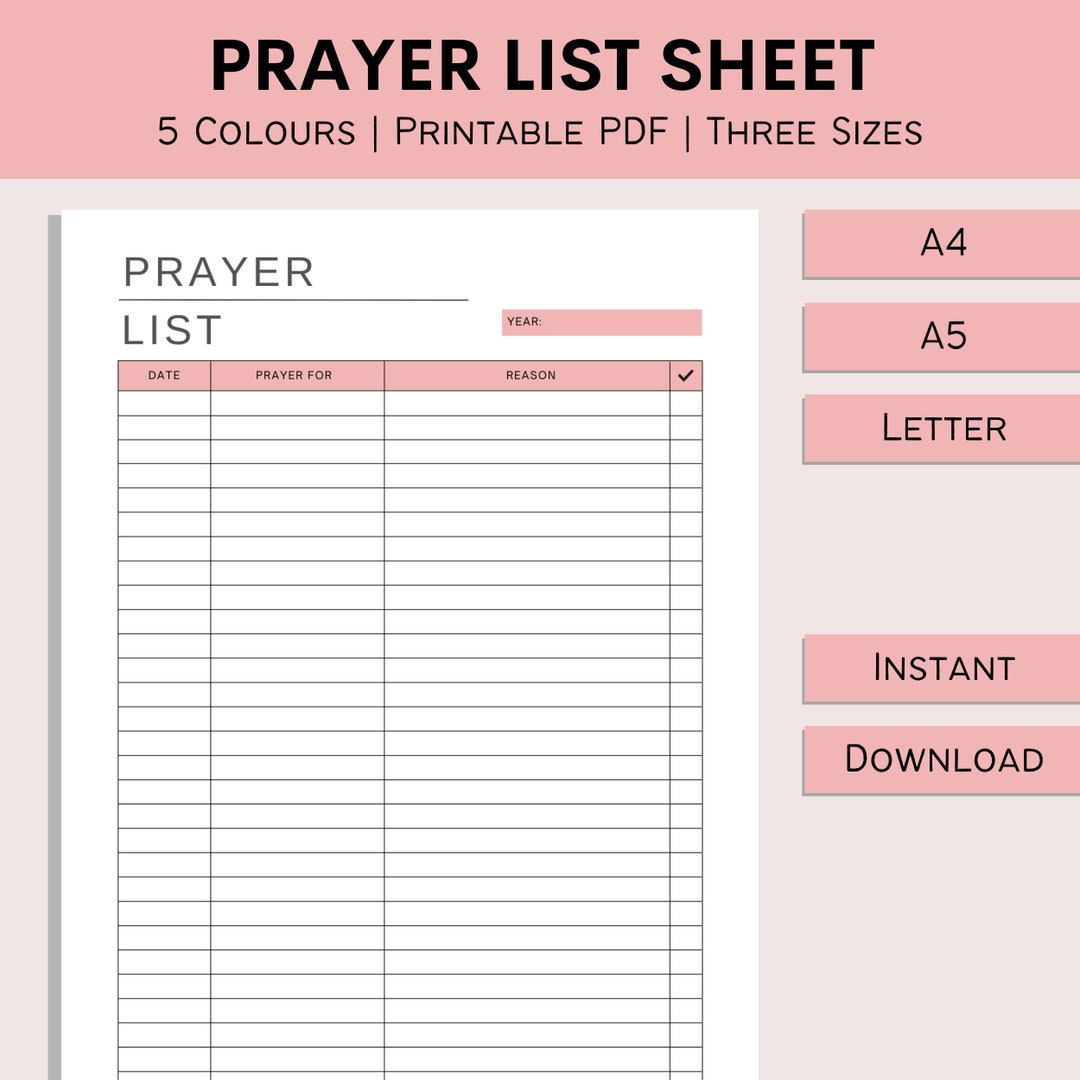 Prayer List Sheet | Printable Faith Planner | Prayer Journal ...