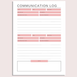 Communication Log | Printable Conversation Record | Team Call ...