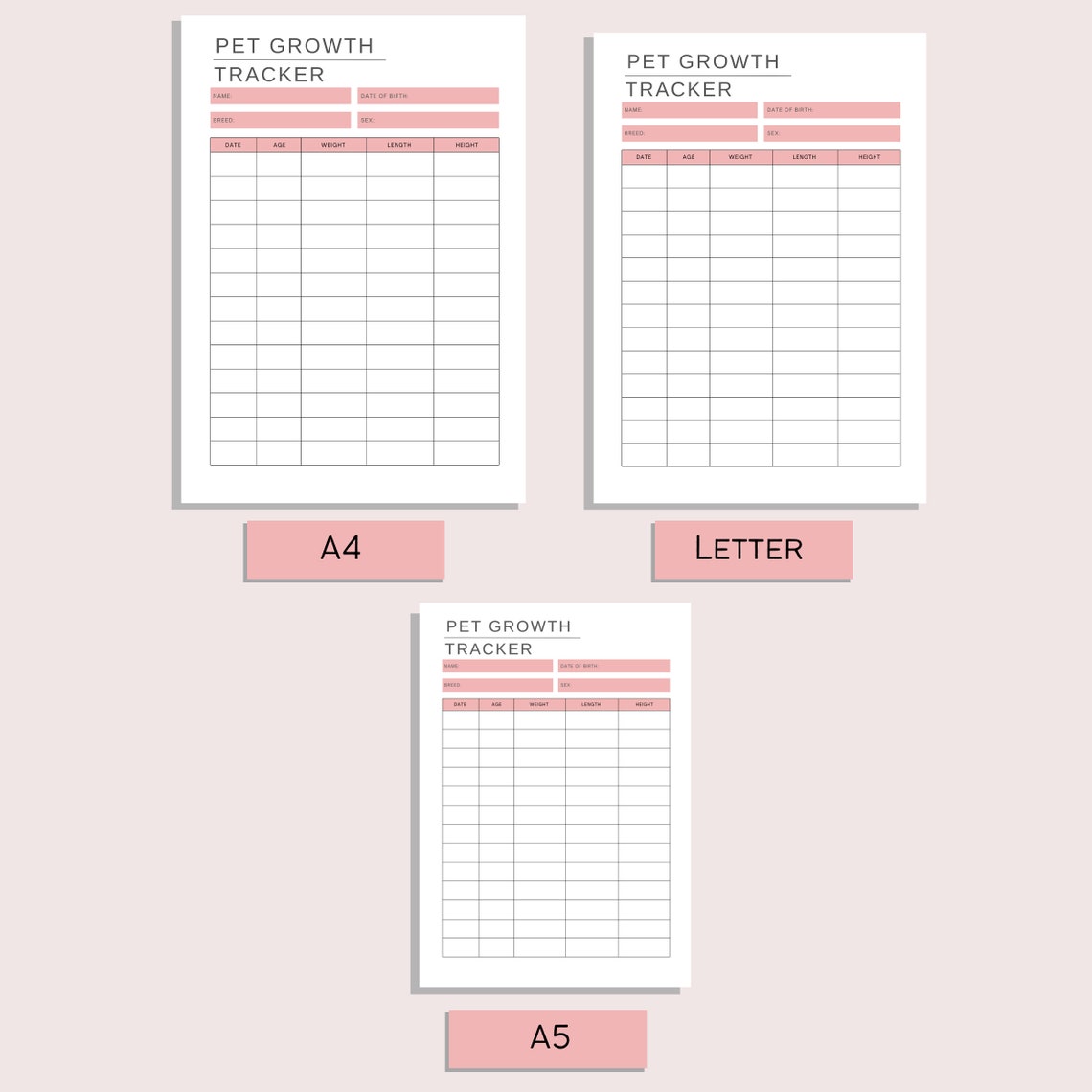 Pet Growth Tracker, Dog Weight Chart, Cat Growth Track, Pet Measurement ...