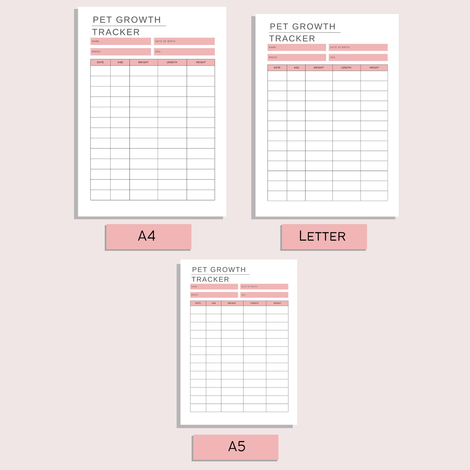 Pet Growth Tracker, Dog Weight Chart, Cat Growth Track, Pet Measurement ...