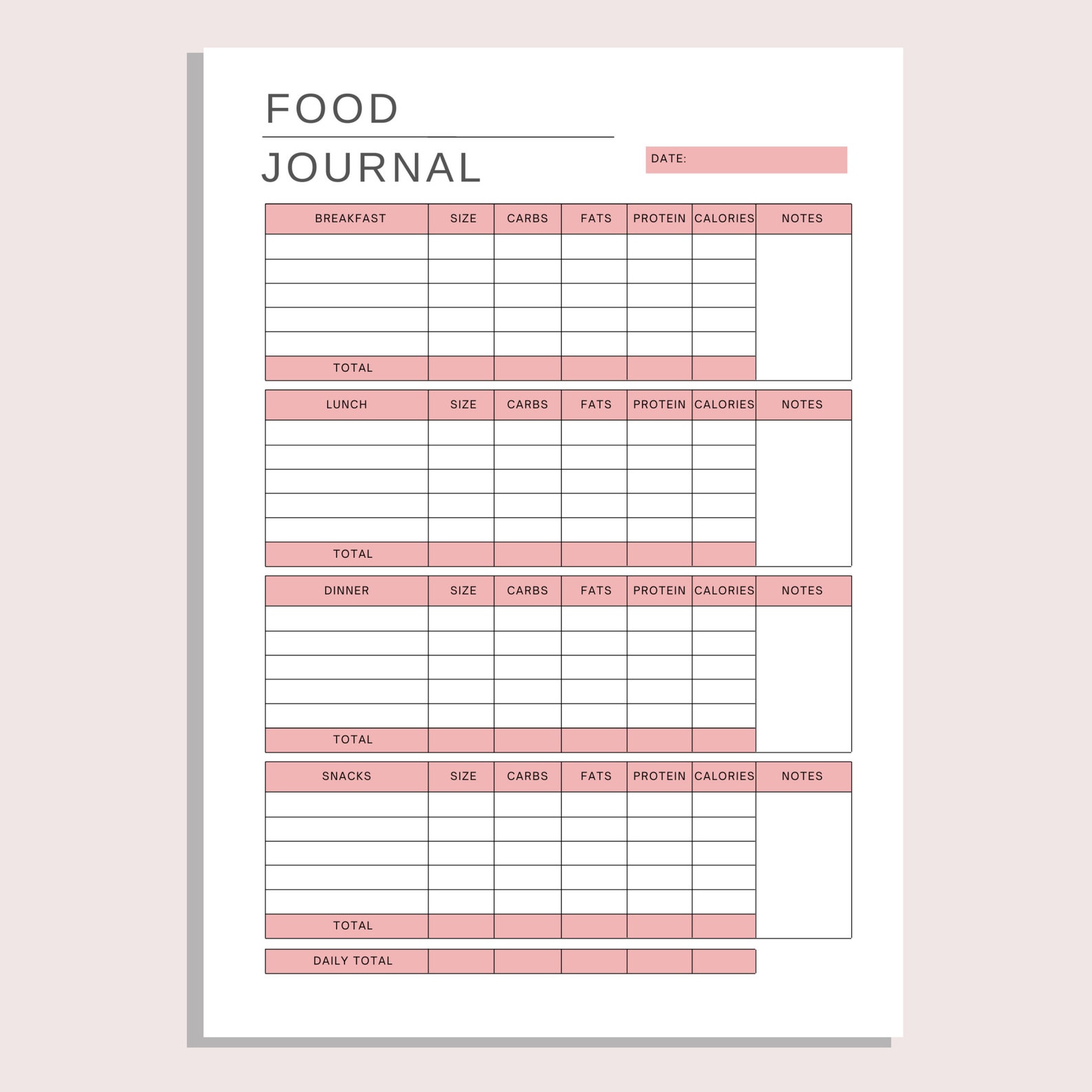 Food Journal | Printable Meal Tracker | Calorie Counting Log | Meal ...