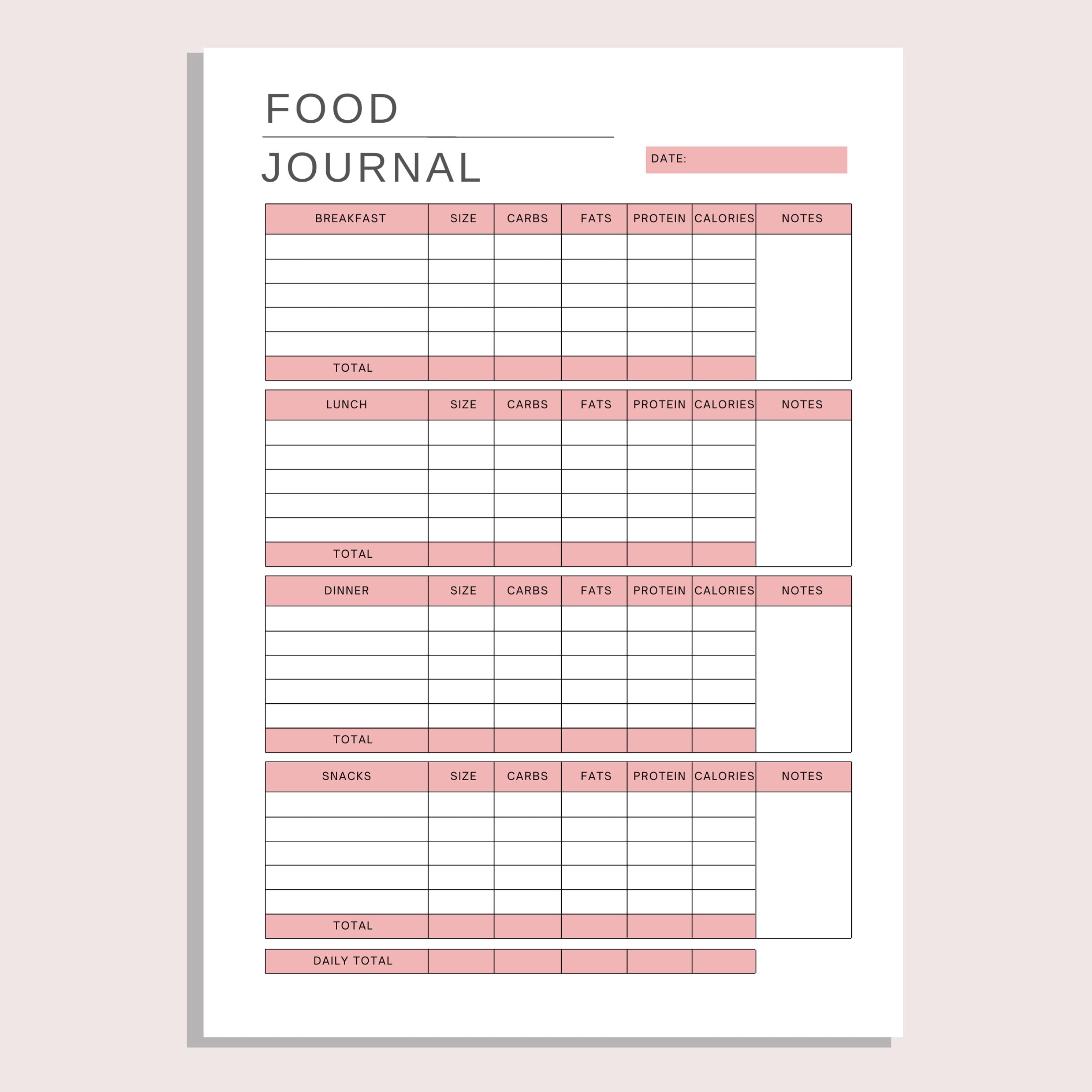 Food Journal | Printable Meal Tracker | Calorie Counting Log | Meal ...