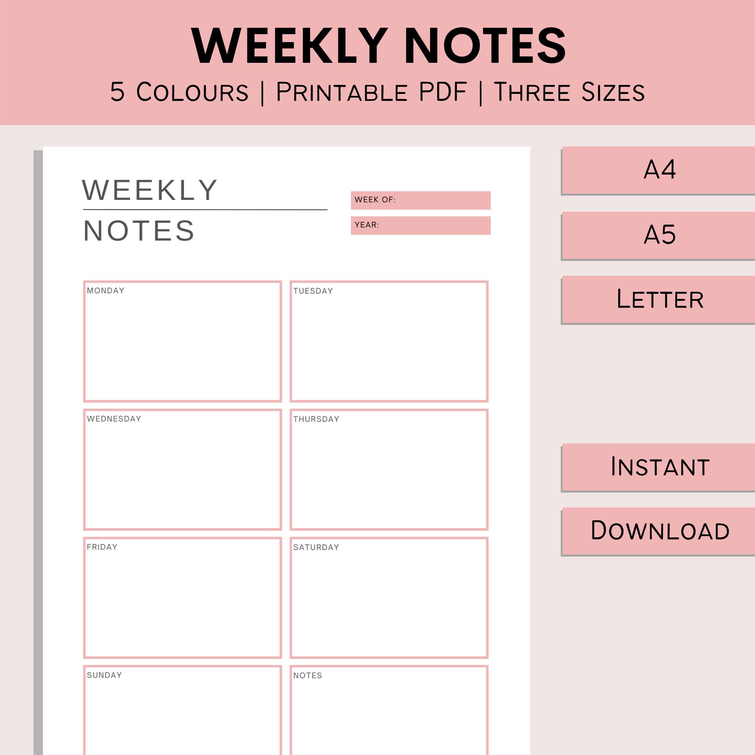 Weekly Notes Sheet, to Do Checklist, Printable Daily Notes, Note Taking ...