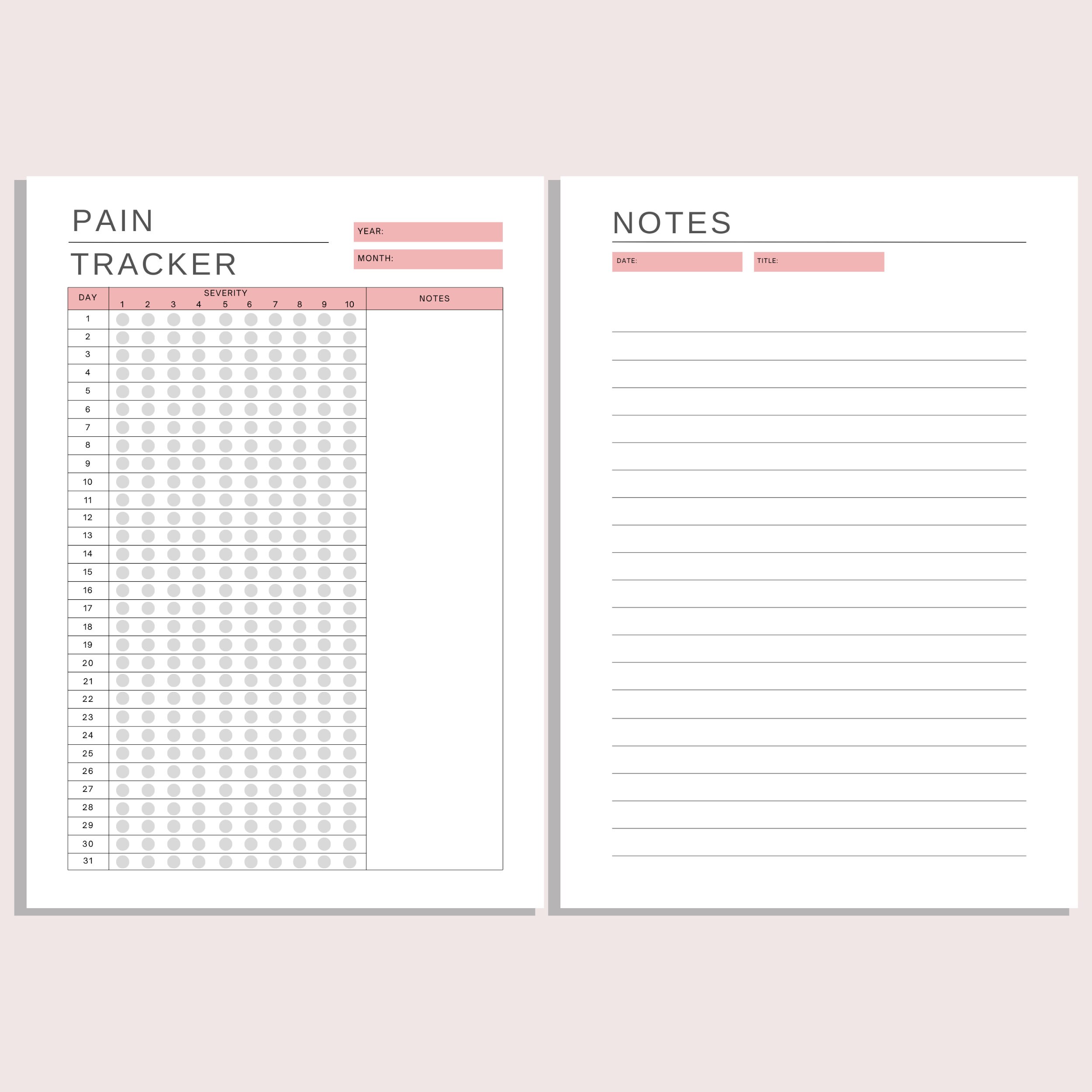 Pain Tracker Printable | Daily Chronic Pain Log | Wellness Planner ...