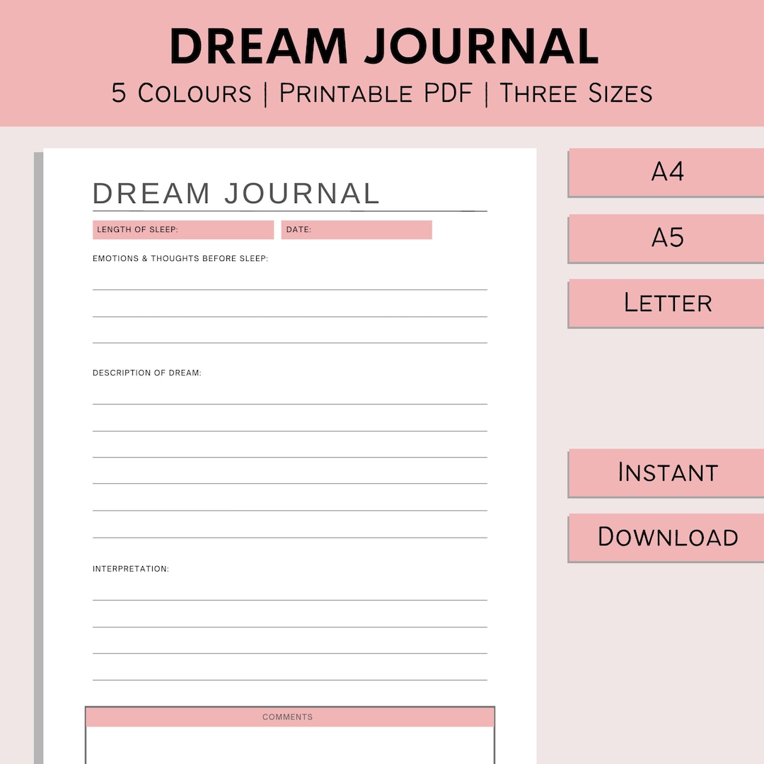 Dream Journal | Printable Sleep Diary | Dream Interpretation Plan ...