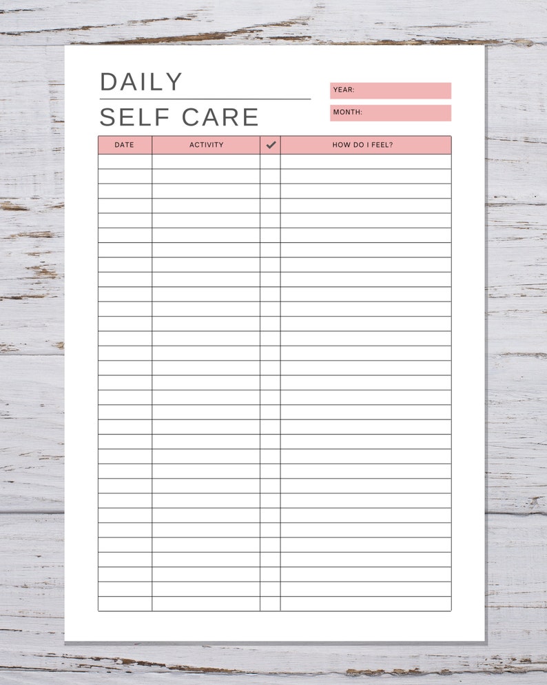 Daily Self Care Log Wellness Tracker Self Care Journal | Etsy