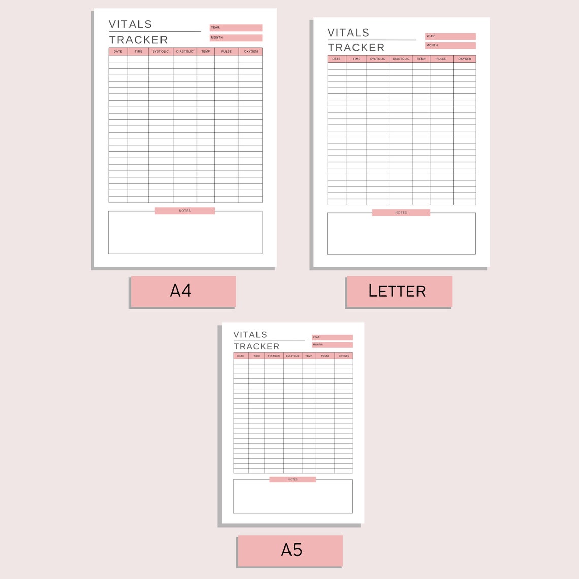 Vitals Tracker | Printable Vitals Log | Health and Fitness Planner ...