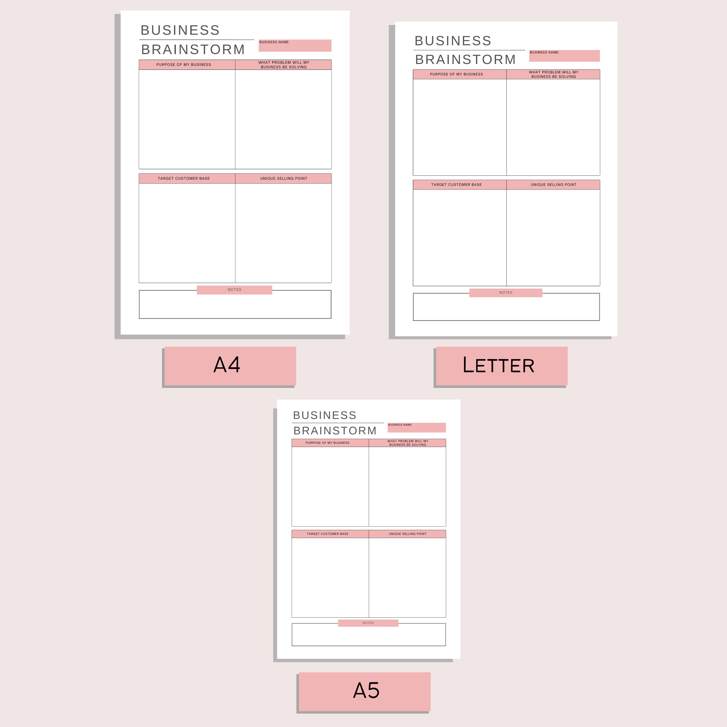 Business Brainstorm Sheet | Small Business Planner | Start up Overview ...