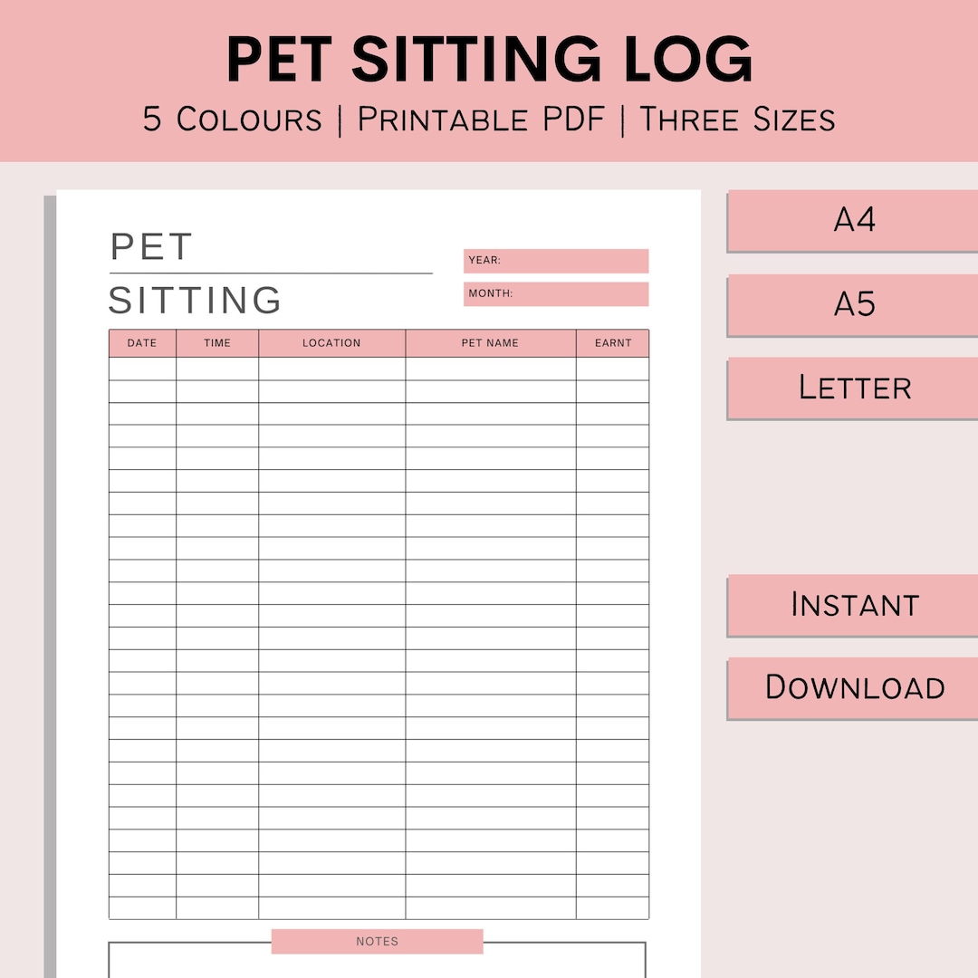 Pet Sitting Log | Pet Business Form | Dog Walking Form | Dog Walking ...
