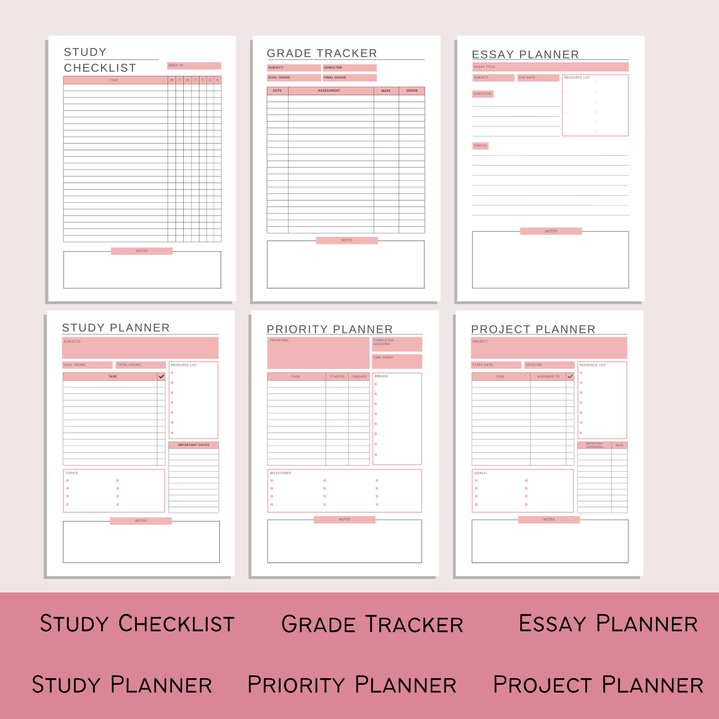 Student Planner Pack, Printable Study Plan, University Student ...