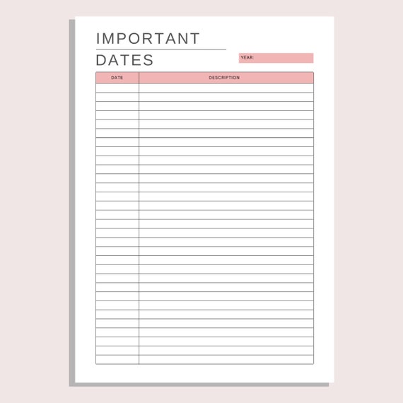 List Of Important Dates