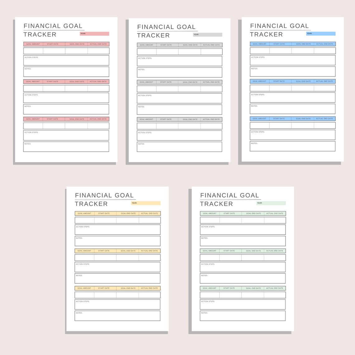 Financial Goals Planner Printable, Finance Budget, Goal Setting Tracker ...