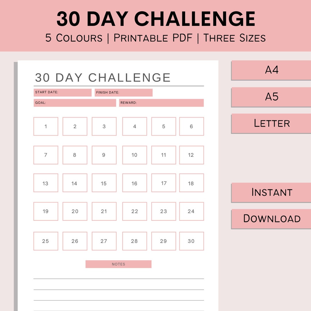 30 Day Challenge | Printable Progress Tracker | Goal Setting Log ...