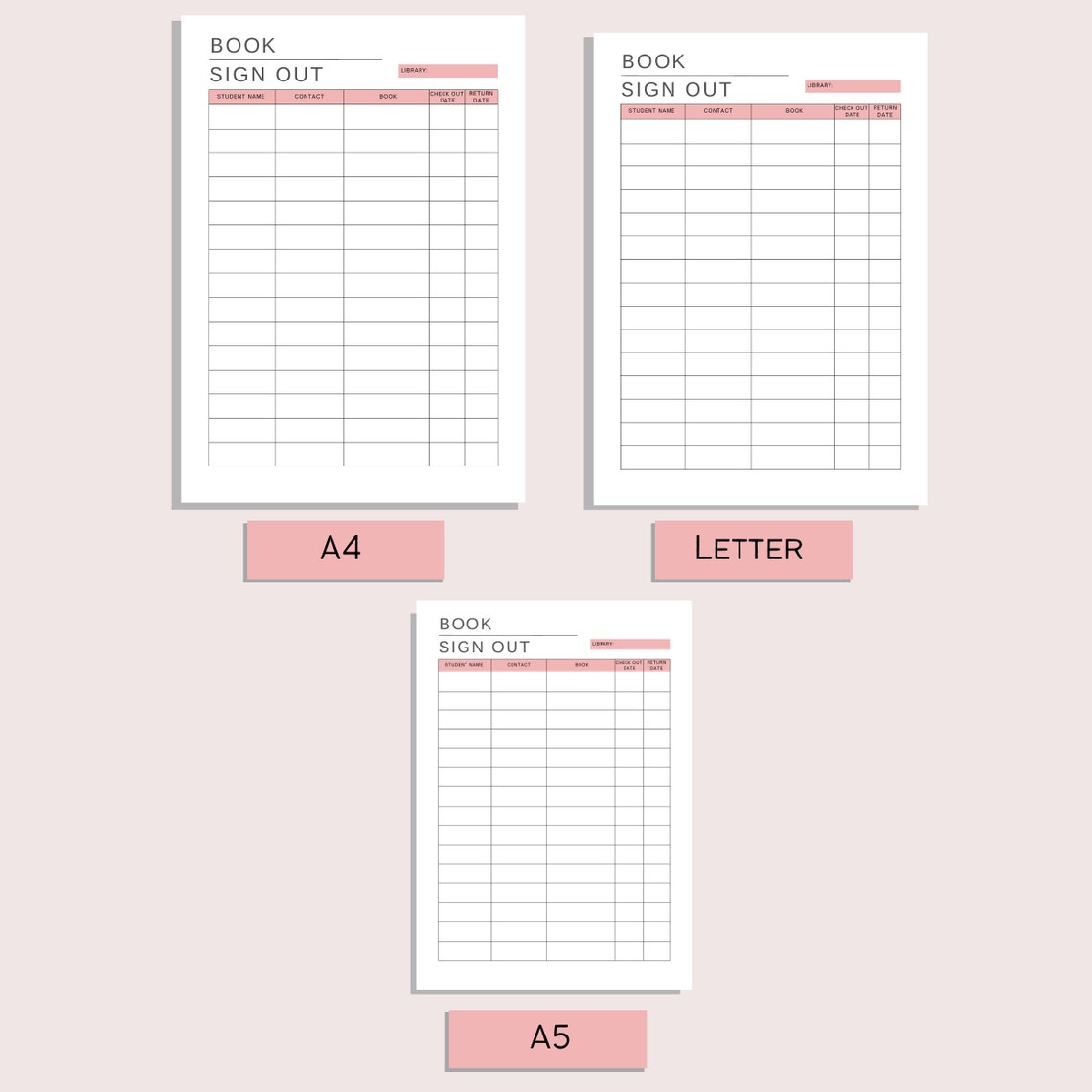 Library Book Sign Out Sheet | School Book Tracker | College Sign Out ...