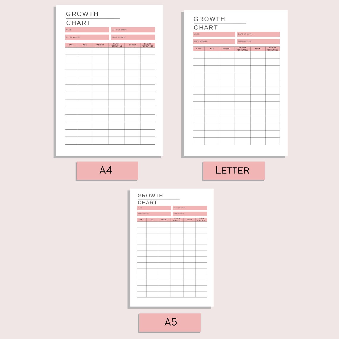 Childs Growth Chart | Printable Height and Weight Tracker | Kids Size ...