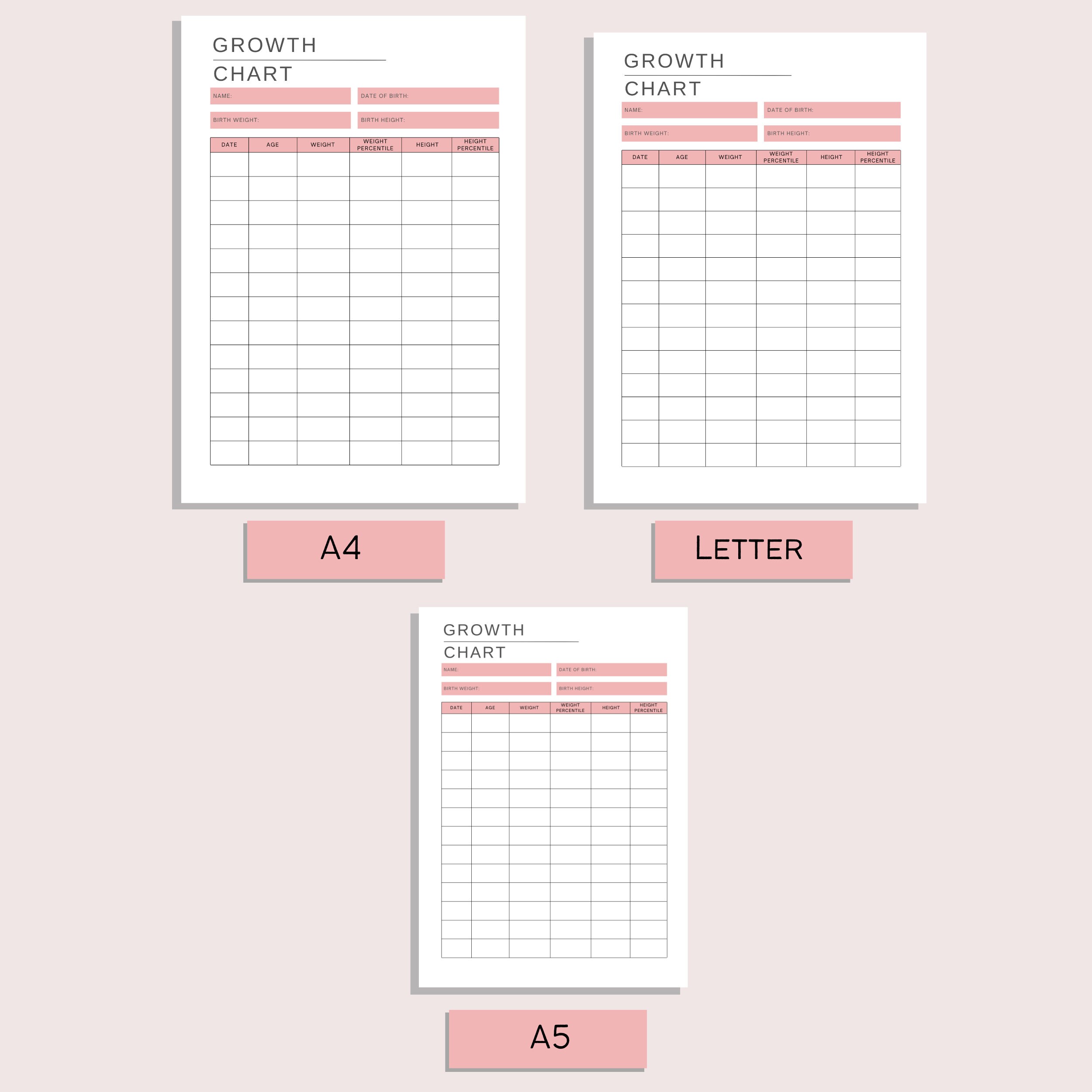 Childs Growth Chart | Printable Height and Weight Tracker | Kids Size ...