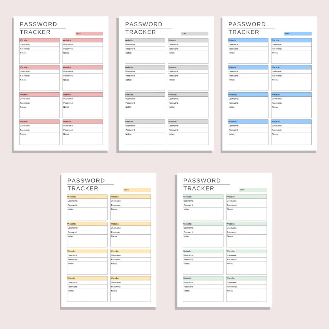 Password Tracker, Login Track, Printable Password Log, Digital Password ...