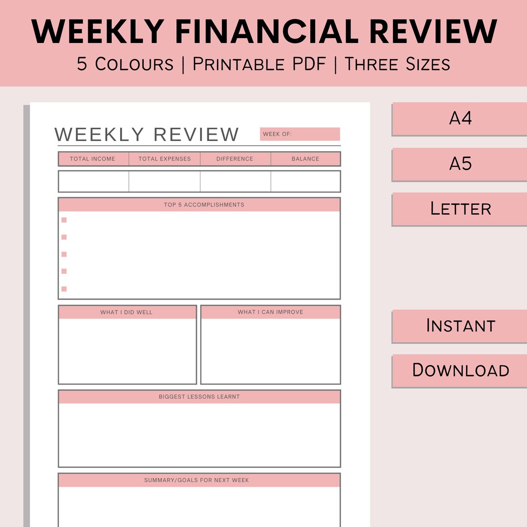 Weekly Finance Summary Printable | Budget Evaluation | Personal ...