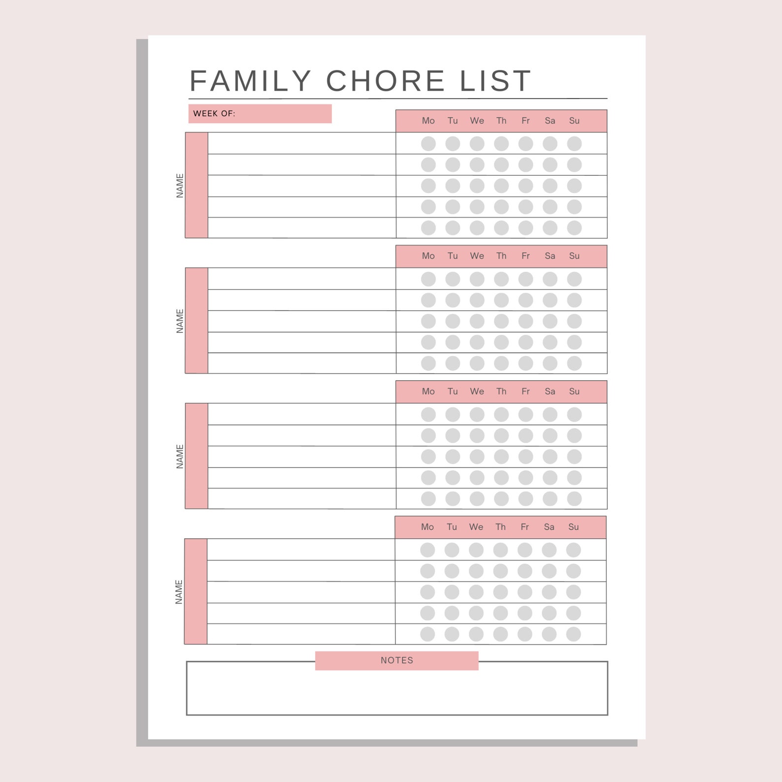 Weekly Family Chore List Printable | Daily Task List | Cleaning ...