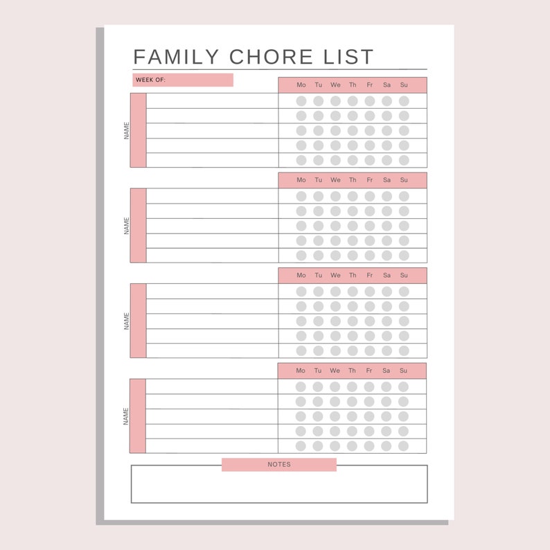 Weekly Family Chore List Printable | Daily Task List | Cleaning ...