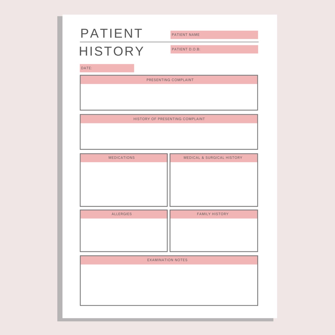 Nursing Patient History | Nursing Student Printable Sheet | Medical ...