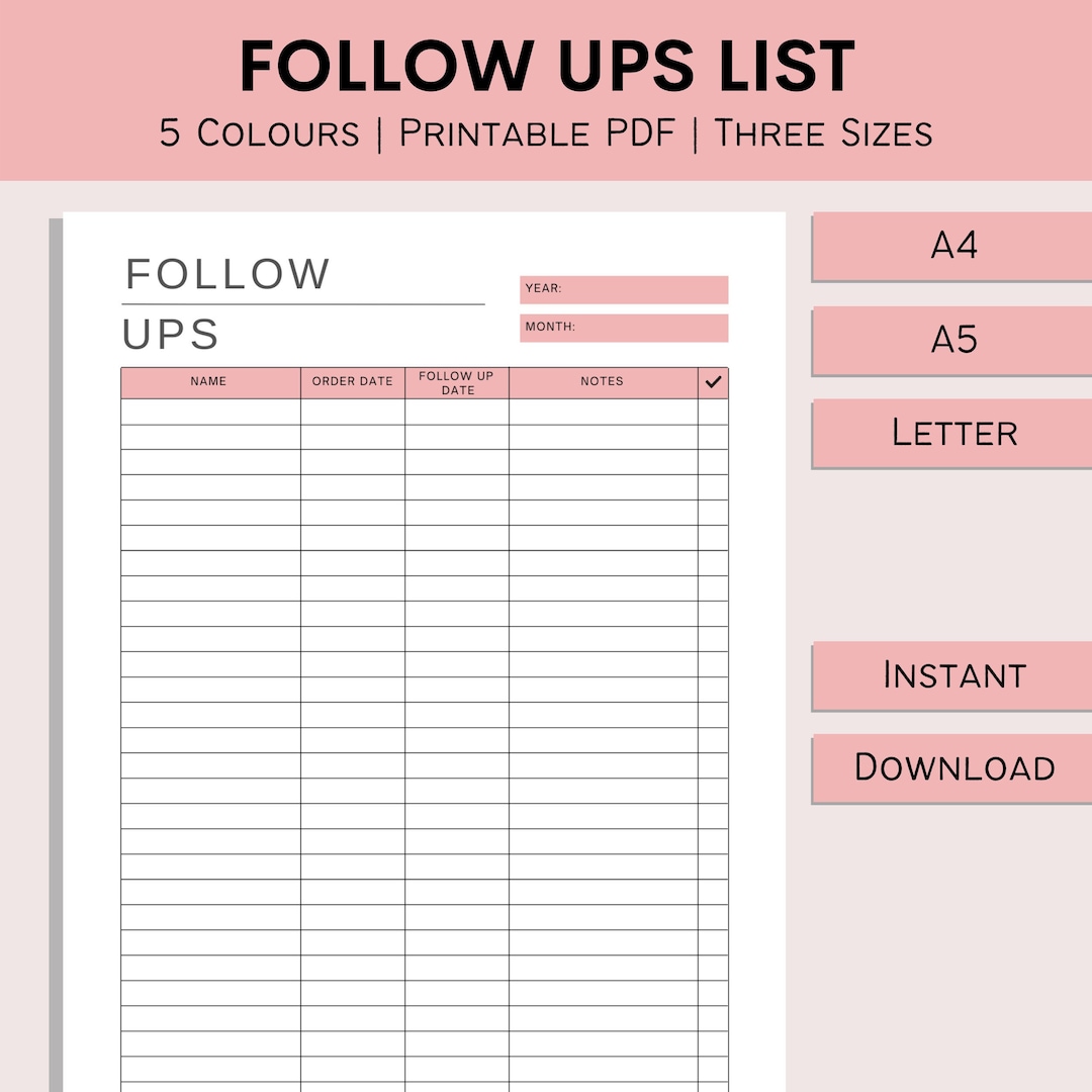 Follow Ups List | Printable Business Follow Ups | Small Business Form ...