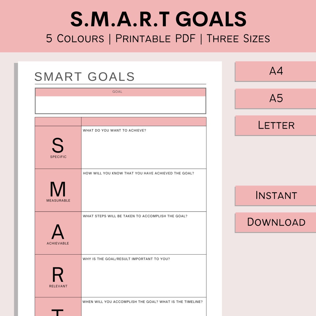 SMART Goals Template | Printable Goal Setting Worksheet | Small ...