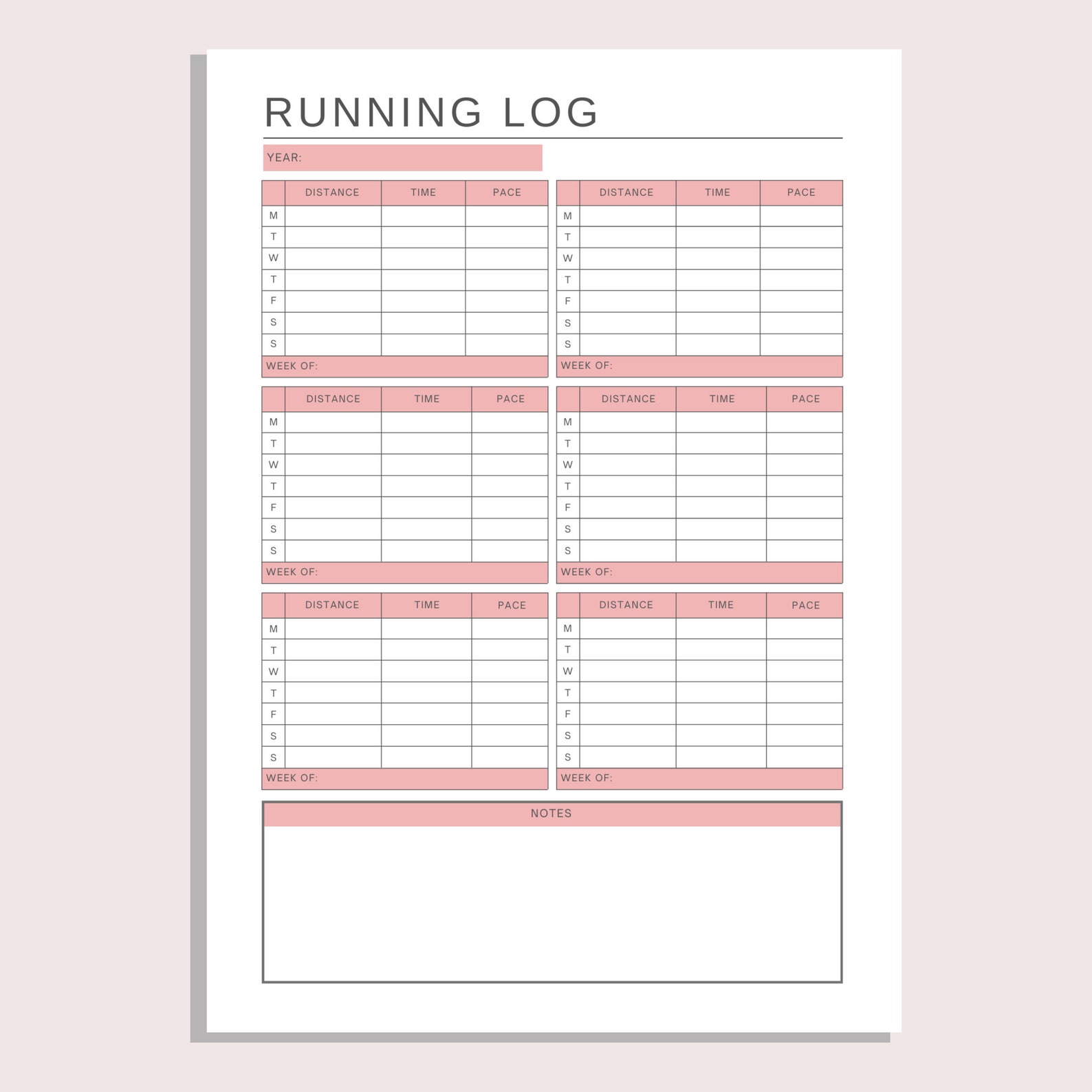 Weekly Running Log Printable | Health and Fitness Journal | Running ...