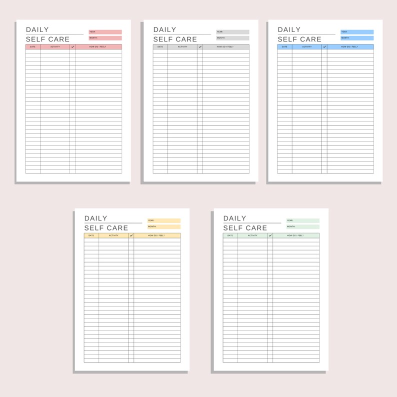 Daily Self Care Log, Wellness Tracker, Self Care Journal, Printable ...