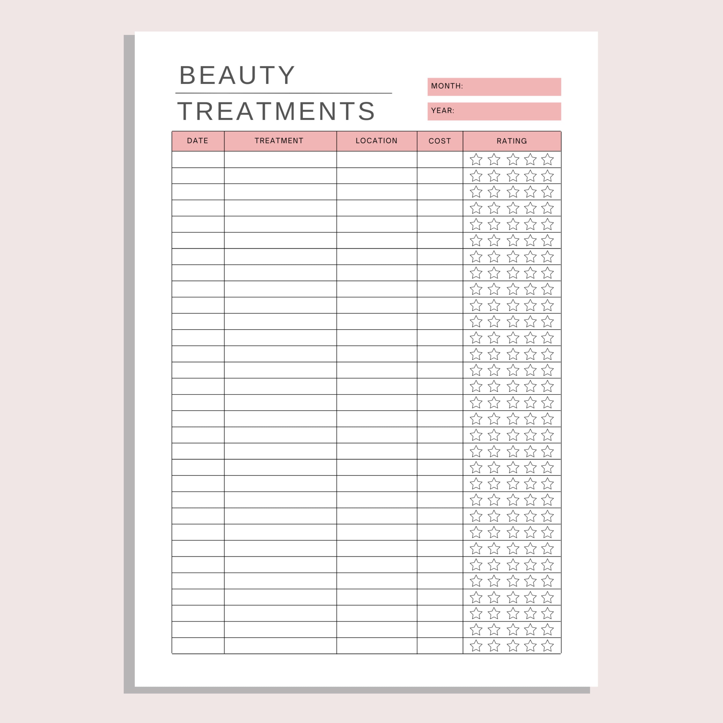 Beauty Treatment Log | Printable Appointment Tracker | Salon ...