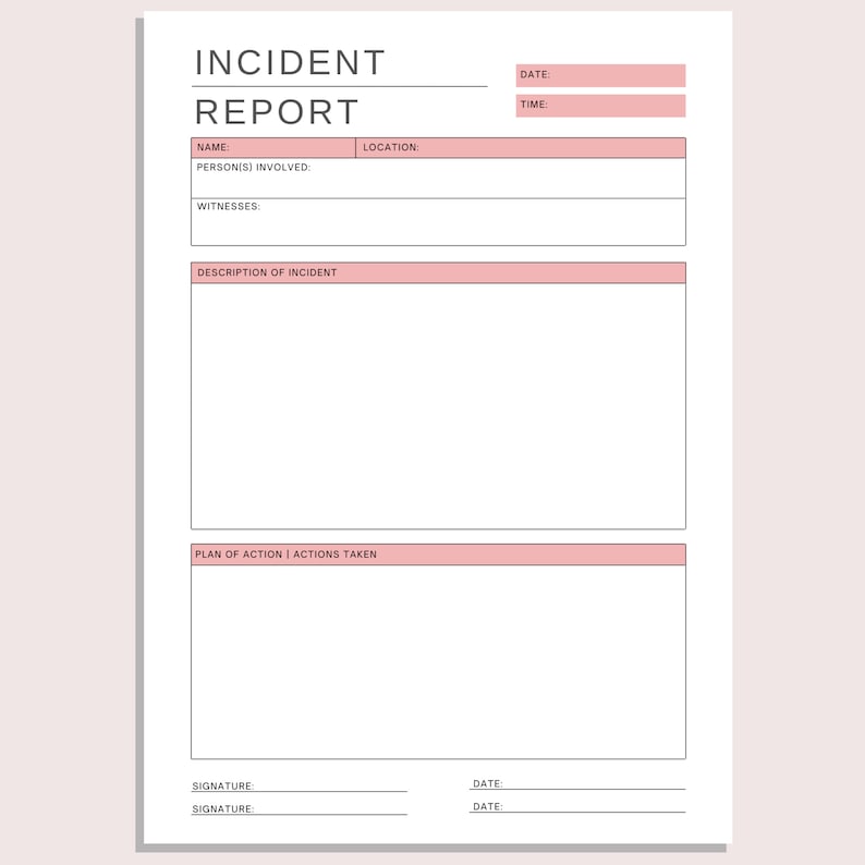 Incident Report | Printable Incident Log | Accident Reporting Sheet ...