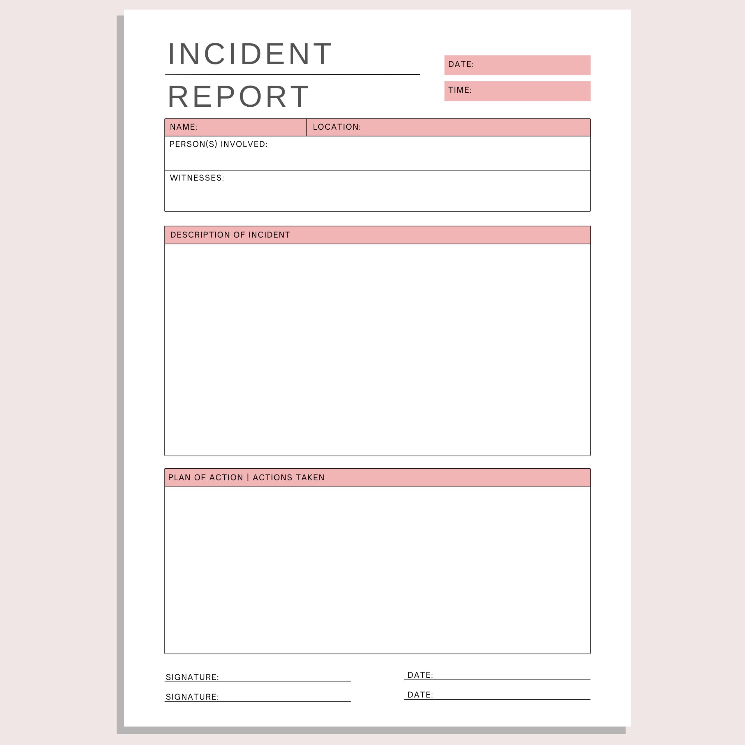 Incident Report | Printable Incident Log | Accident Reporting Sheet ...