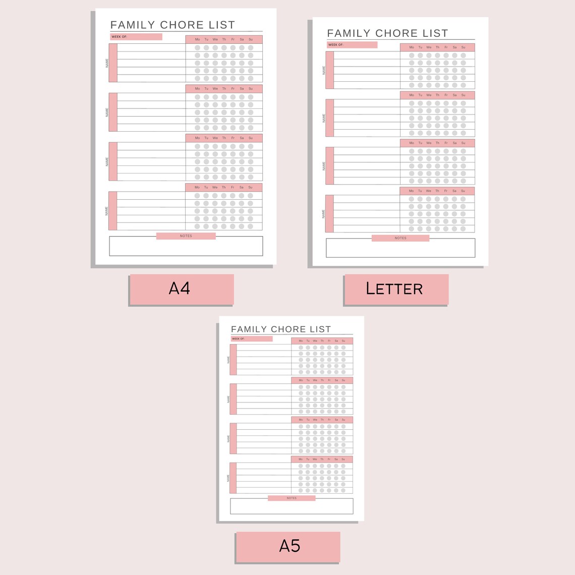 Weekly Family Chore List Printable | Daily Task List | Cleaning ...
